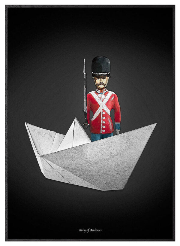 Sort plakat med Den Standhaftige Tinsoldat af H.C. Andersen